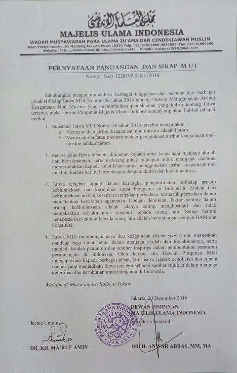4 Poin Penjelasan MUI Soal Fatwa Haram Pakai Atribut Natal dan ...